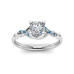 JewelryGift U Prong Twisted Diamond Ring Sterling Silver Natural Blue Topaz Round Shape Blue Color Split Shank Engagement Ring Prong Setting in Size 6 Handcraft Chakra Healing