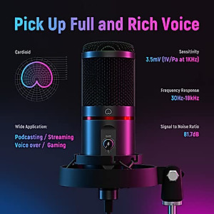 NEEWER USB Gaming Microphone, Plug&Play One Click Mute and Gain, Computer Condenser Microphone for PC MAC, Upgraded Boom Stand Shock Mount Cool Lighting for Streaming Twitch Online Chat (CM20)