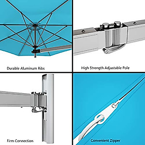 TANGKULA 8 FT Wall Mounted Patio Umbrella, Outdoor Wall Umbrella with Adjustable Pole, Tilting Sunshade Umbrella with Wind Vent, Ideal for Garden Balcony Yard (Turquoise)