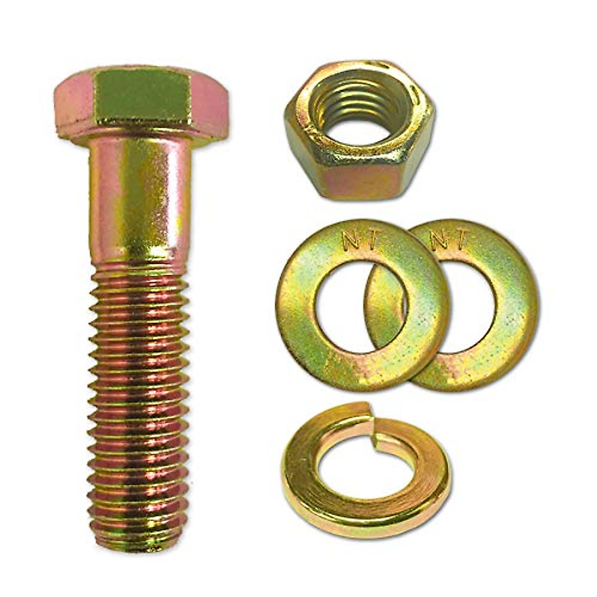 (10 Sets) 3/8-16x1-1/2 Grade 8 Hex Cap Bolts Screws, Nuts, Flat & Lock Washers Yellow