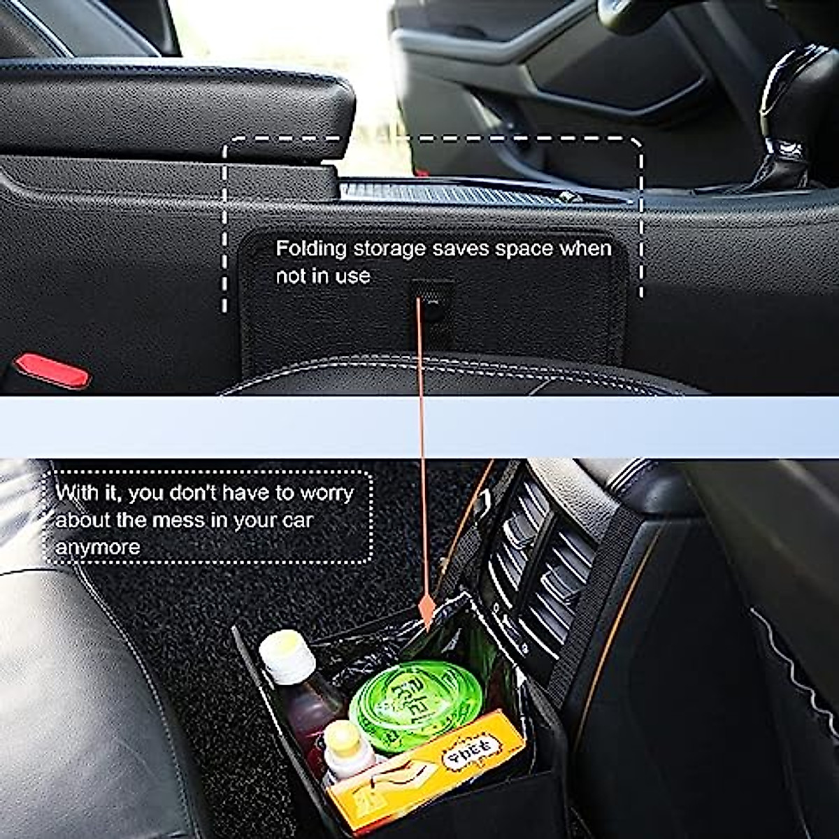 GKmow Pack-1 Hanging Car Trash Bag Can, 8.66" x 8.66" x 5.7" Premium Waterproof Litter Garbage Bag Organizer, Universal for Cars, Sedans, SUVs (Black)