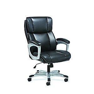Sadie Executive Computer Chair- Fixed Arms for Office Desk, Black Leather (HVST315)