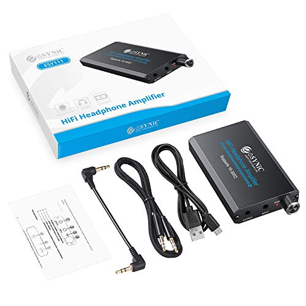 eSynic Professional 16-300Ω Headphone Amplifier Portable Headphone Volume Amplifier Rechargeble Headphone Amp Desktop Amp With 3.5mm Jack & A Two-stage Gain Switch for MP3 MP4 Phones and Computers etc