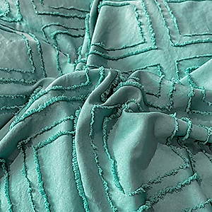 MorroMorn 5 PCS Boho Bedding Sets, Green Duvet Cover Set, Tufted Comforter Covers, Diamond Jacquard Soft Breathable Neutral for Men Women Bed All Seasons (Turquoise, King/Cal King)