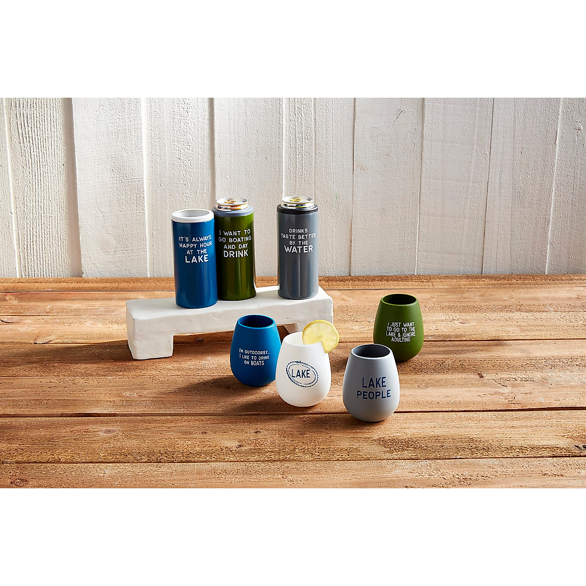 Mud Pie Lake Silicone Cup Set, 16 oz, BLUE