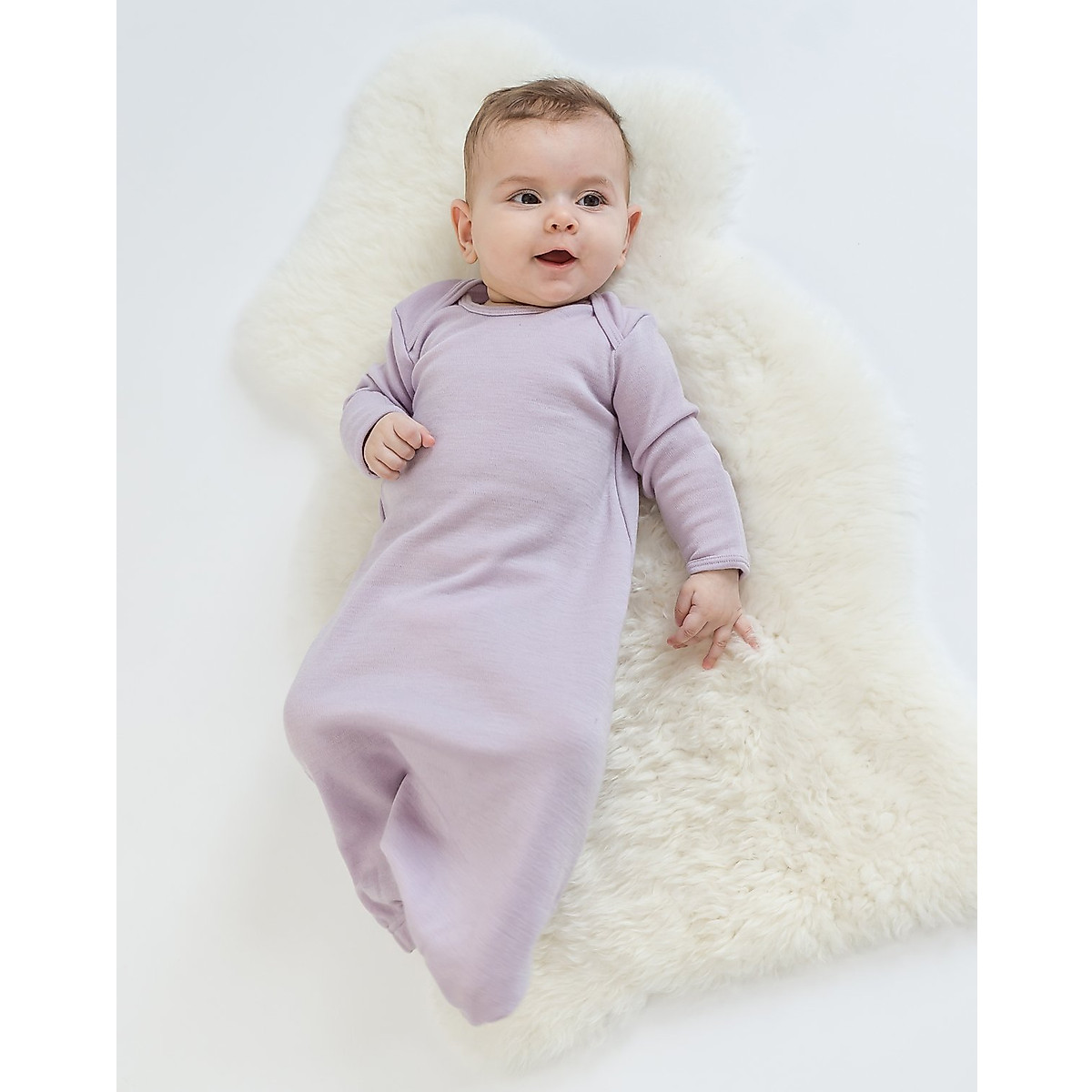 Woolino Infant Nightgown - 100% Superfine Merino Wool Baby Gowns - Newborn Sleeper Gown for Boy & Girl - 0-6 Months - Beige