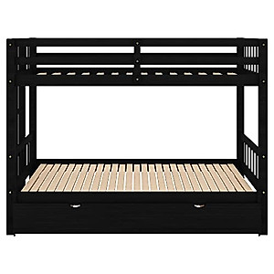 Twin Over Double Twin Bunk Bed with Trundle, Convertible Bottom Bed, Pull-Out Multi-Functional Bunk Bed Can for 4 People, Wooden Bunk Bed with Ladder and Safety Rail, Espresso