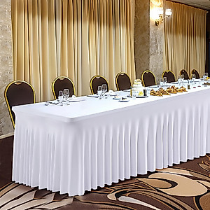 Outpain White Spandex Table Clothes for 8 Foot Rectangle Tables-6Pack 8FT Spandex Fitted Table Cover, Wrinkle Free Tablecloths with Skirt for Parties, Wedding, Birthday, Banquet, Festival