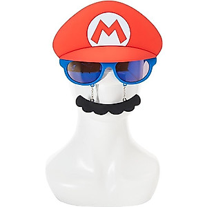 Sun-Staches Nintendo Official Mario Sunglasses, UV400 Costume Accessory, Red Mask One Size Fits Most