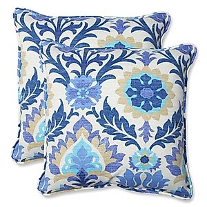 Pillow Perfect Outdoor/Indoor Santa Maria Azure Throw Pillows, 18.5" x 18.5", Blue 2 Count