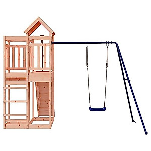 Loibinfen Outdoor Playset Solid Wood Douglas, Garden Play Set with 1 Play Tower, 1 Climbing Wall, 1 Single Swing Set, Modern Outdoor Backyard Children's Climbing Wood Playground Playset,-4544