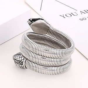 Klapgo Stainless Steel Two Headed Snake Charm Cuff Bangle for Men and Women, Gothic Style Animal Retro Bracelet Jewelry
