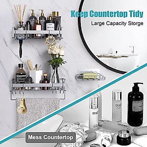 Kayfia Shower Caddy Basket Shelf with Soap Holder, 3 Pack Adhesive Organizer, No Drilling Rustproof Alloy Steel Mounted Racks with Towel Bar for Kitchen Bathroom Shampoo Storage (Silver Grey)