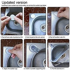 Eutreec Sink Basket, Triangular Multifunctional Drain Shelf Sink Storage Rack Kitchen Sucker Storage Holder Sink Corner Strainer Bathroom Hanging Shelf Soap Box Organizer (Gray)