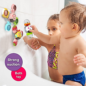 LiKee Strong Suction Cup Fidget Spinnerz Sensory Bath Toys for Baby 12 18 Months Airplane Car Travel Table & Window Toys for 1 2 Year Old Toddler Boys and Girls (Candy)