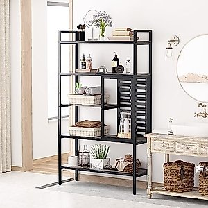 Anivia 5 Tier Bookshelf, Ladder Bookcase Display Shelves, Wide Book Shelf Bookcases for Home & Office, Oak/Black