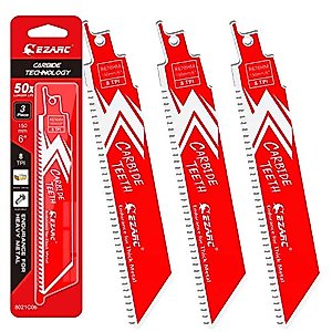 EZARC Carbide Reciprocating Saw Blade R678HM Endurance for Thick Metal, Cast Iron, Alloy Steel 6-Inch 8TPI, 3-Pack