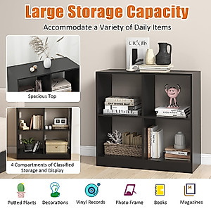 IFANNY Cube Bookcase, White Book Shelf with 4 Cubes, 2-Tier Small Display Shelf, Low Bookshelf Under Window, Cubical Storage Shelves for Bedroom, Living Room, Home Office