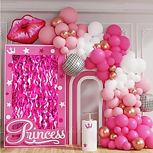 Rose Red Wavy Tinsel Foil Fringe Curtains Backdrop for Pink Princess Birthday Decorations,Cowgirl Bachelorette Party Decorations(3 Pack 3.2 ft x 6.6 ft)