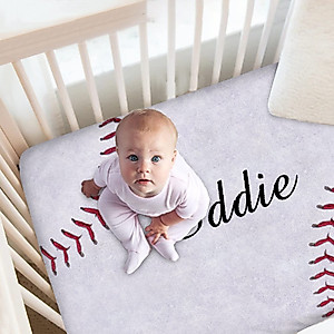 Personalized Baseball Baby Crib Sheets with Name, Customized Baseball Texture Crib Mattress Sheets for Baby Boys, Fitted Crib Bedding Sheets for Standard Crib Size, Mini Crib Sheet | Name Crib Sheets