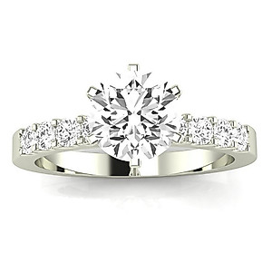 2.5 Carat Lab 14K White Gold Synthetic Lab Grown Round Classic Single Row Side Stone IGI Certified Diamond Engagement Ring (2 Ct, H-I Color, VS1-VS2 Clarity Center)