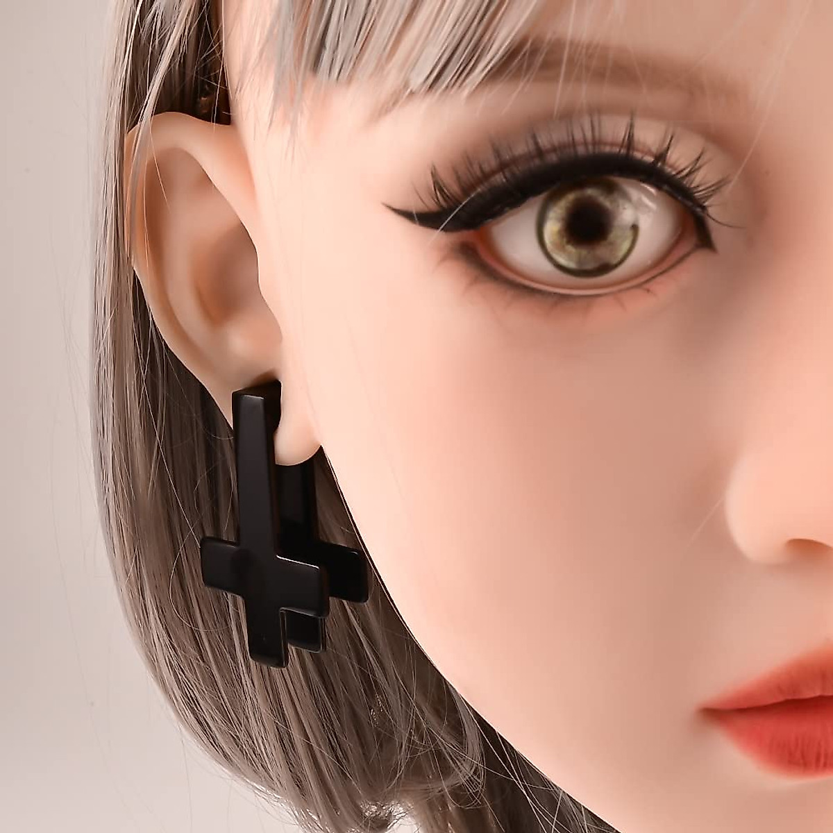 DOEARKO 2pcs Stainless Steel Sword Dangle Cross Ear Tunnels Plugs Expander Stretcher Gauges Earrings Body Piercing Jewelry (16mm(5/8"), Black)