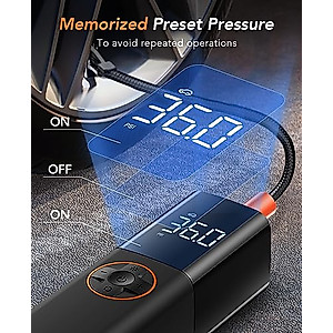 ZGZUXO Tire Inflator Portable Air Compressor,DC 12V Small Pump for Car Tires,150PSI Electric with Digital Pressure Gauge,LED Light Motorcycle Bike Ball,Bike Pump,Black-orange (CZK-3640)