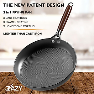 AOLDHYY Ying Pan 8 Inch, 3 in 1 Non Stick Frying Pans Garden Sculpture Outdoor Decoration, Black-sjiese02 (ZA-ZAUS-Z-PFP0318)