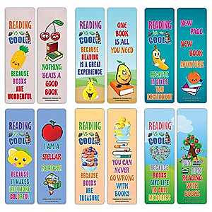 Creanoso Cool Fruit Reading Sayings Bookmarks (30-Pack) – Cool Gift Token for Kids, Boys & Girls, Teens – Party Favors Supplies – Book Reading Rewards Incentive – Great Giveaways Set – Page Binder