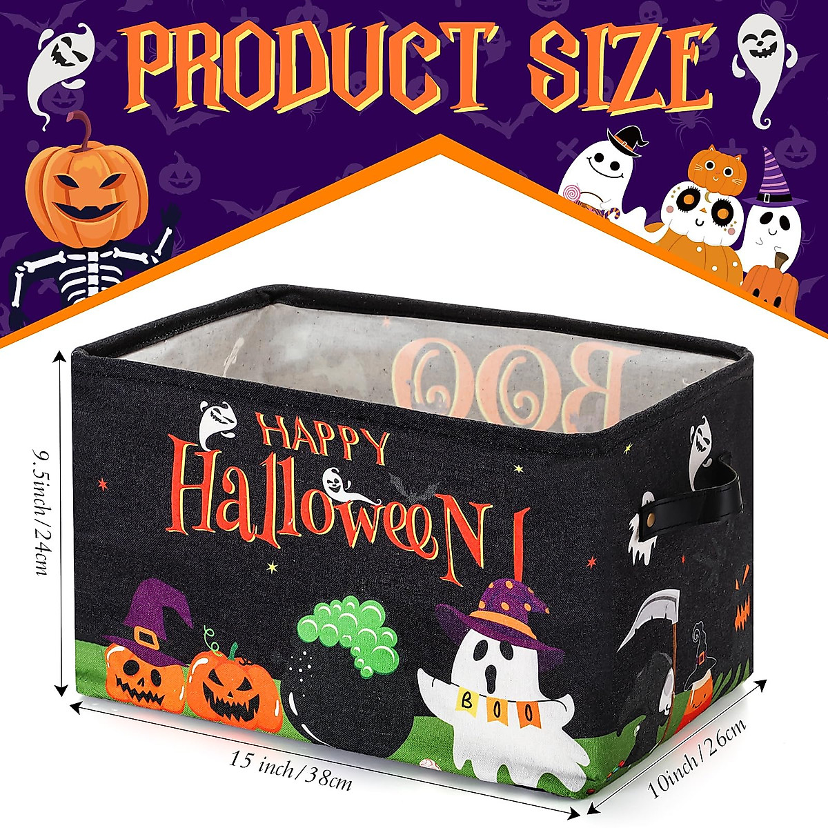 Yeyeplum Halloween Storage Basket Halloween Spooky Basket Foldable Organizer Bins Halloween Storage Basket with Handle Pumpkin Candy Gift Basket Trick or Treat Bags Basket Halloween Storage Container