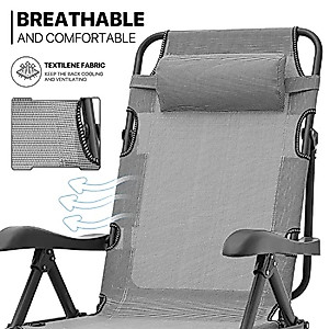 MoNiBloom Outdoor Lounge Chair Set of 2 Reclining Patio Lounger Chair, Folding Portable Chaise with Headrest, Adjustable Reclining Lawn Chair for Patio Beach Yard, 330lbs Capacity