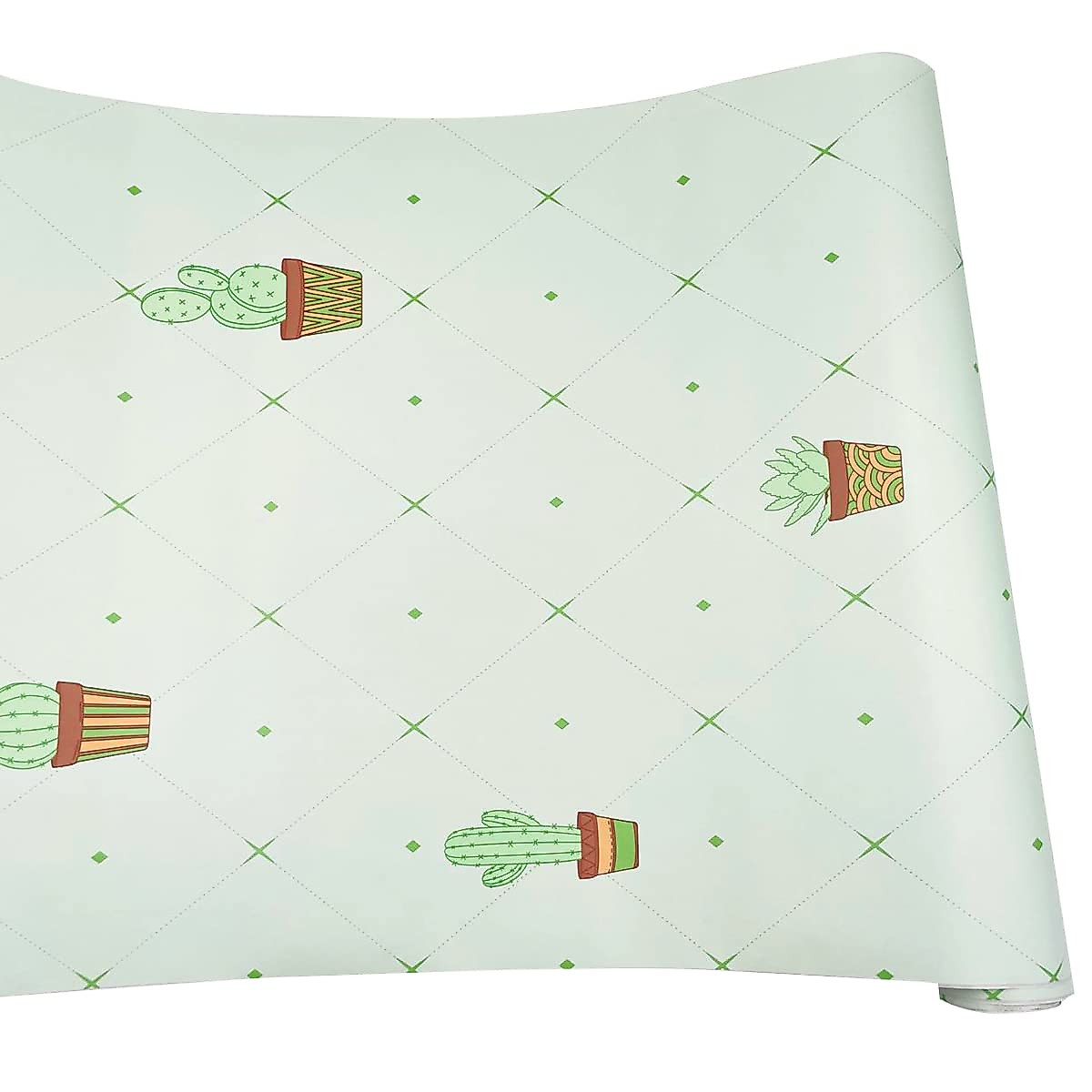 Yifely Cactus Shelving Paper Removable Light Green Shelf and Drawer Liner Cover L-Shaped Desk with Bookshelves 17.7 Inch by 9.8 Feet