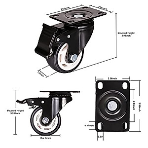 3" Heavy Duty Caster Wheels Set of 4 with Brake - HBL‘ 360° Swivel Castors with Polyurethane (PU) for Cart, Furniture, Workbench.