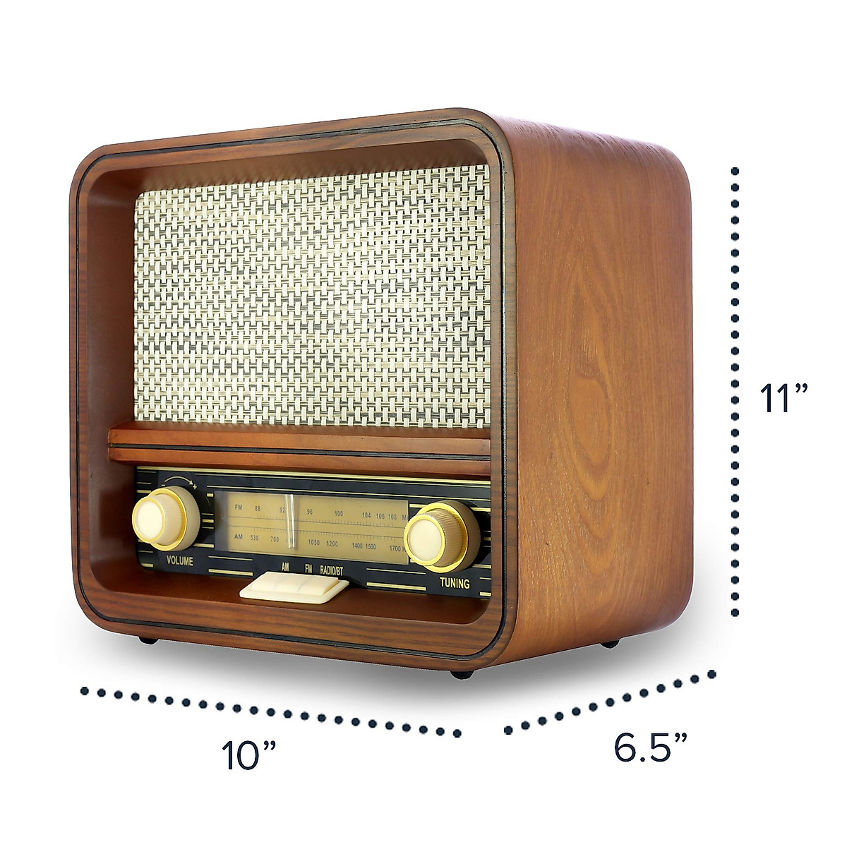 Fuse RAD-V1 Vintage Wood Retro Radio | AM/FM Radio Speaker with Bluetooth & AUX Input | Mid Century Modern Style | Real Handcrafted Ashtree Wood Exterior