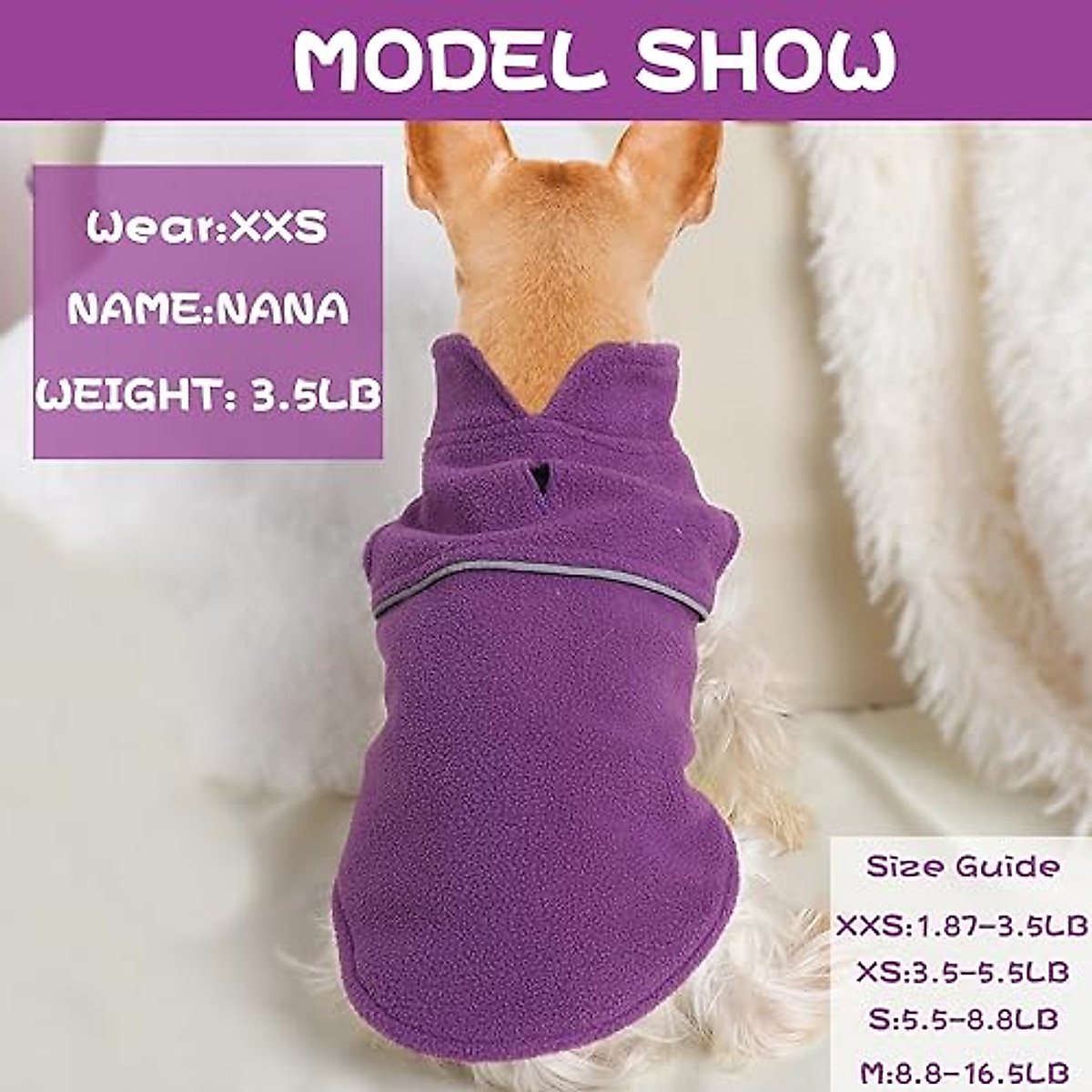 2 Pieces Plaid Dog Sweaters for Small Dogs, Chihuahua Fleece Clothes with Leash Hole, XS Dog Clothes Winter Warm Puppy Sweaters Boys Girls Tiny Dog Outfits Teacup Yorkie (Purple,Rose, Large)