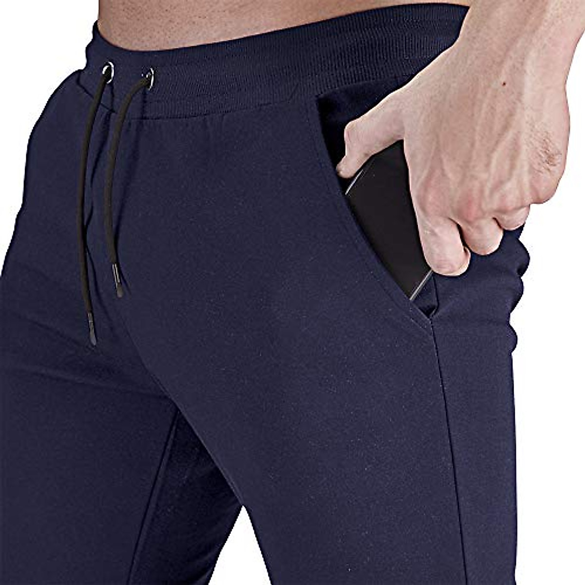 GANSANRO Mens Jogger Sweatpants, Men's Slim Fit Workout Athletic Pants, Navy Blue Sweatpants for Men with Pockets, Medium