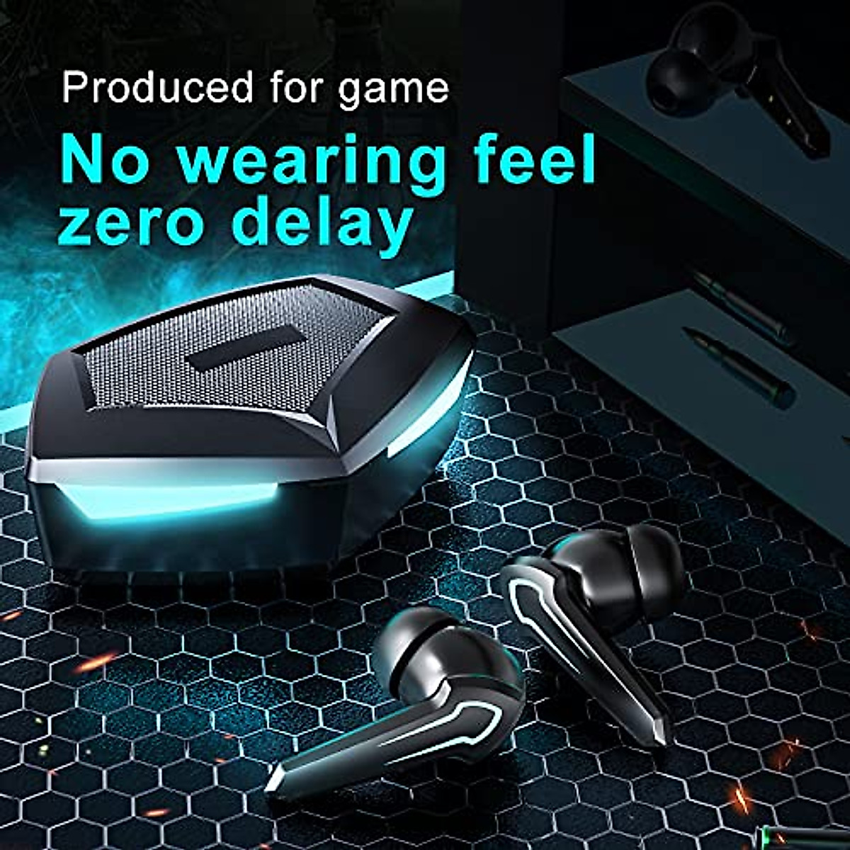 VEXOTRONIC - P30 True Wireless Earbuds HiFi Sound Low-Latency, Gaming Earphones TWS Headsets Bluetooth 5.2, Compatible with iOS, Android, Windows, and Switch. Gaming Computer Laptop TV Sport (Black)
