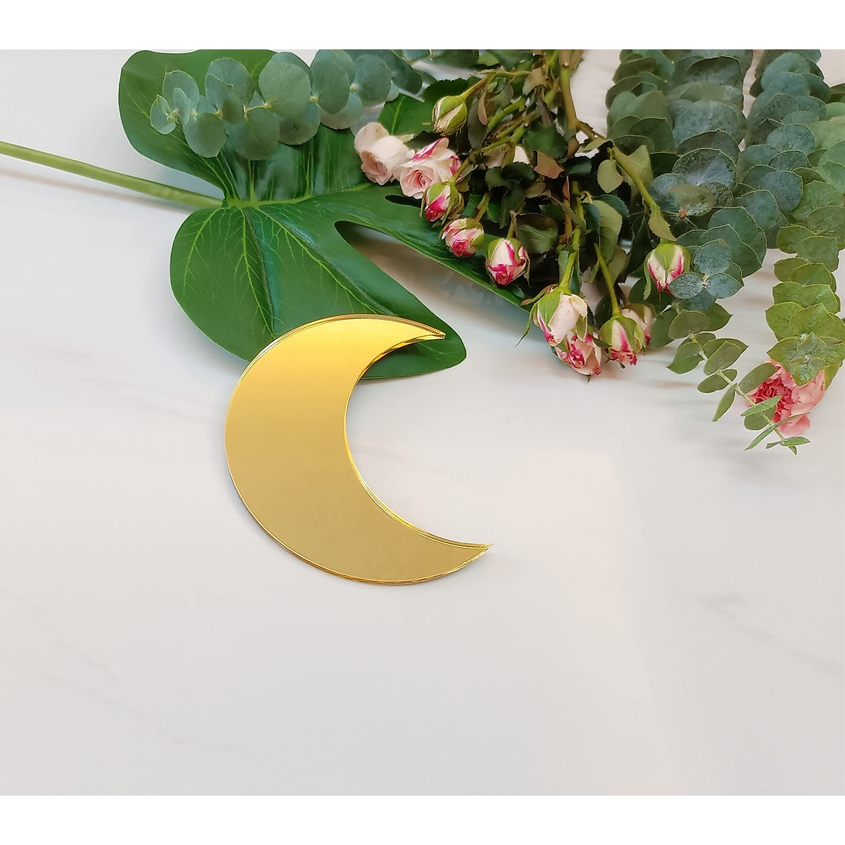 XIAOYUE 20pcs of Acrylic Moon Place Card,Celestial Wedding Place Cards ,Semi-Circle Place Names Blanks for Wedding ,Party&Festival Deco (Gold Mirror)