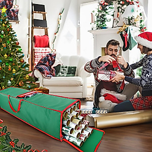 bruwaa Christmas Gift Wrapping Paper Organizer Storage Bag Containers, 41 Inch Gift Wrapping Organizer Storage, Stores up to 20 Standard Rolls - Green