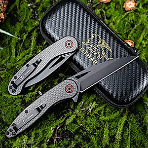 LOTHAR Seagull EDC Pocket Knife with Carbon Fiber Handle and 3" D2 Knife Blade, Ultra Light 2.2oz and Razor Sharp, Slim Pocket Knife Small Folding Utility Knife Mini Box Cutter for Men Women