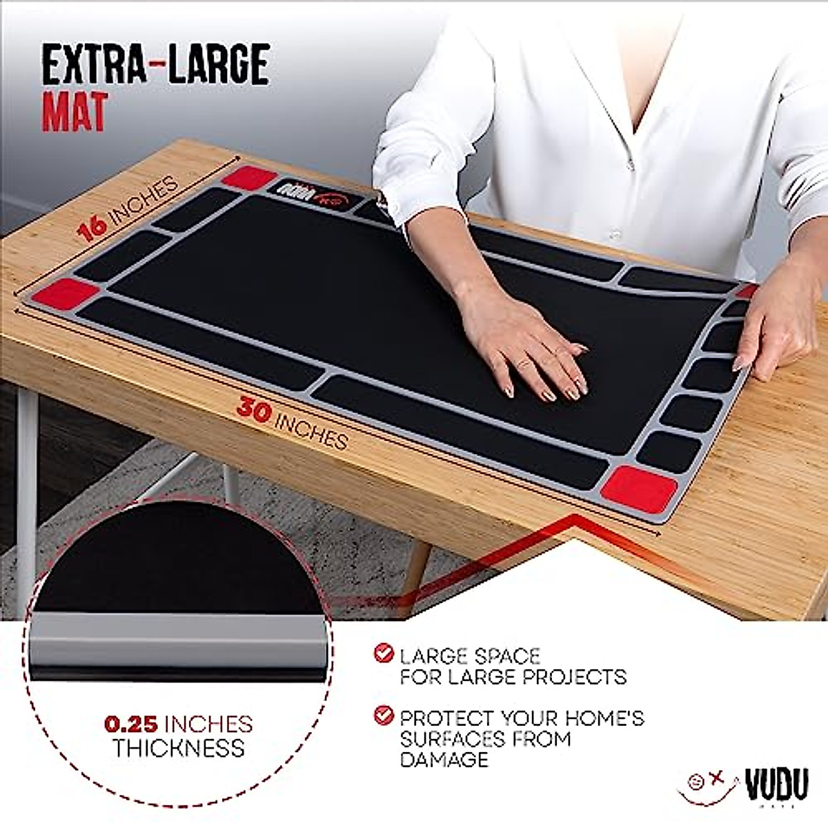 VUDU Magnetic Mat - Multi-Purpose PVC Hobby Mat with Magnetic Corners, Crafting Work Surface for Radio Control Hobbies, Model Making, Jewelry Making, Wood working, and more (Large)