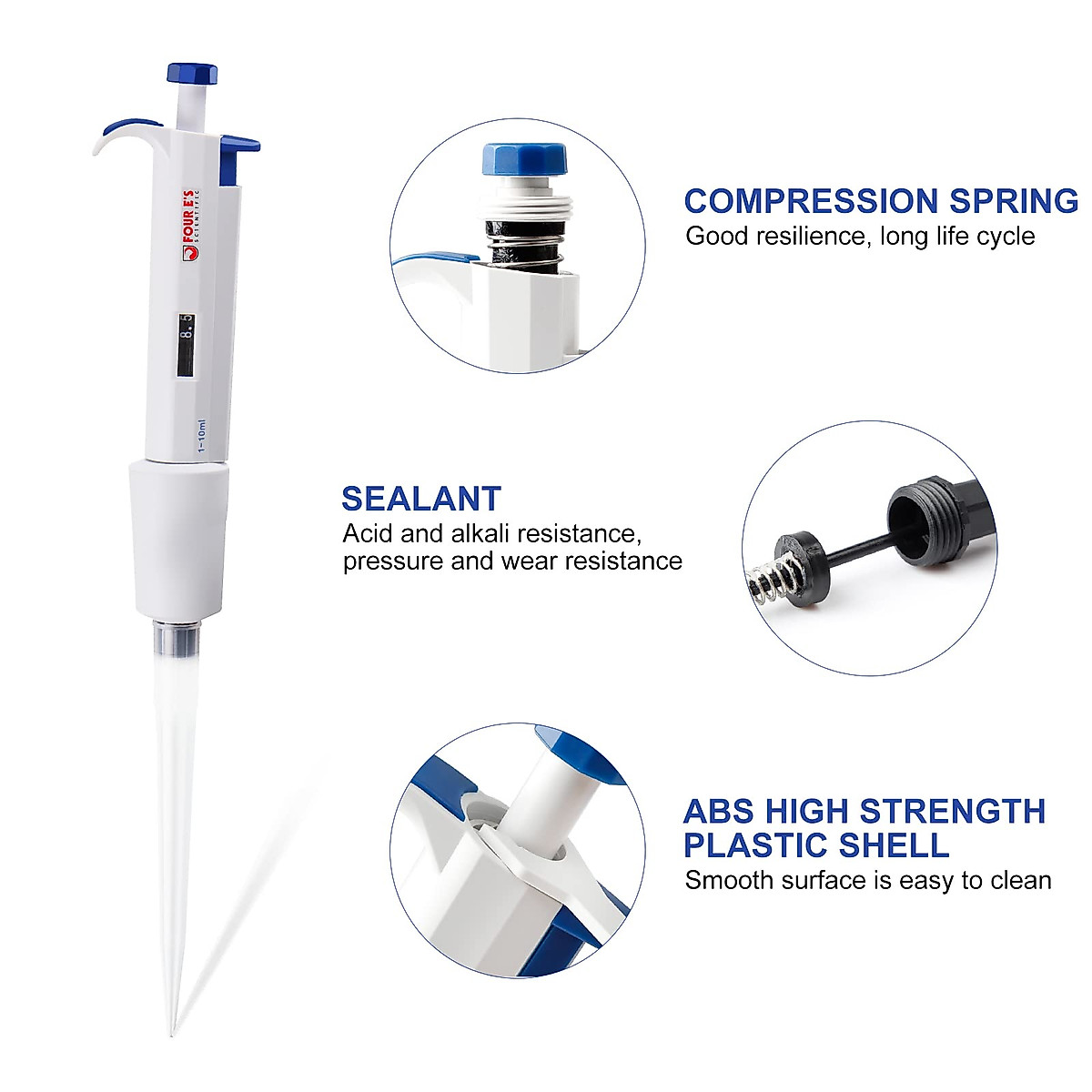 10mL Micropipette, 1-10mL Lab Single Channel Micro Pipettes, Adjustable Variable Volume for Liquid Laboratory Scientific School Home