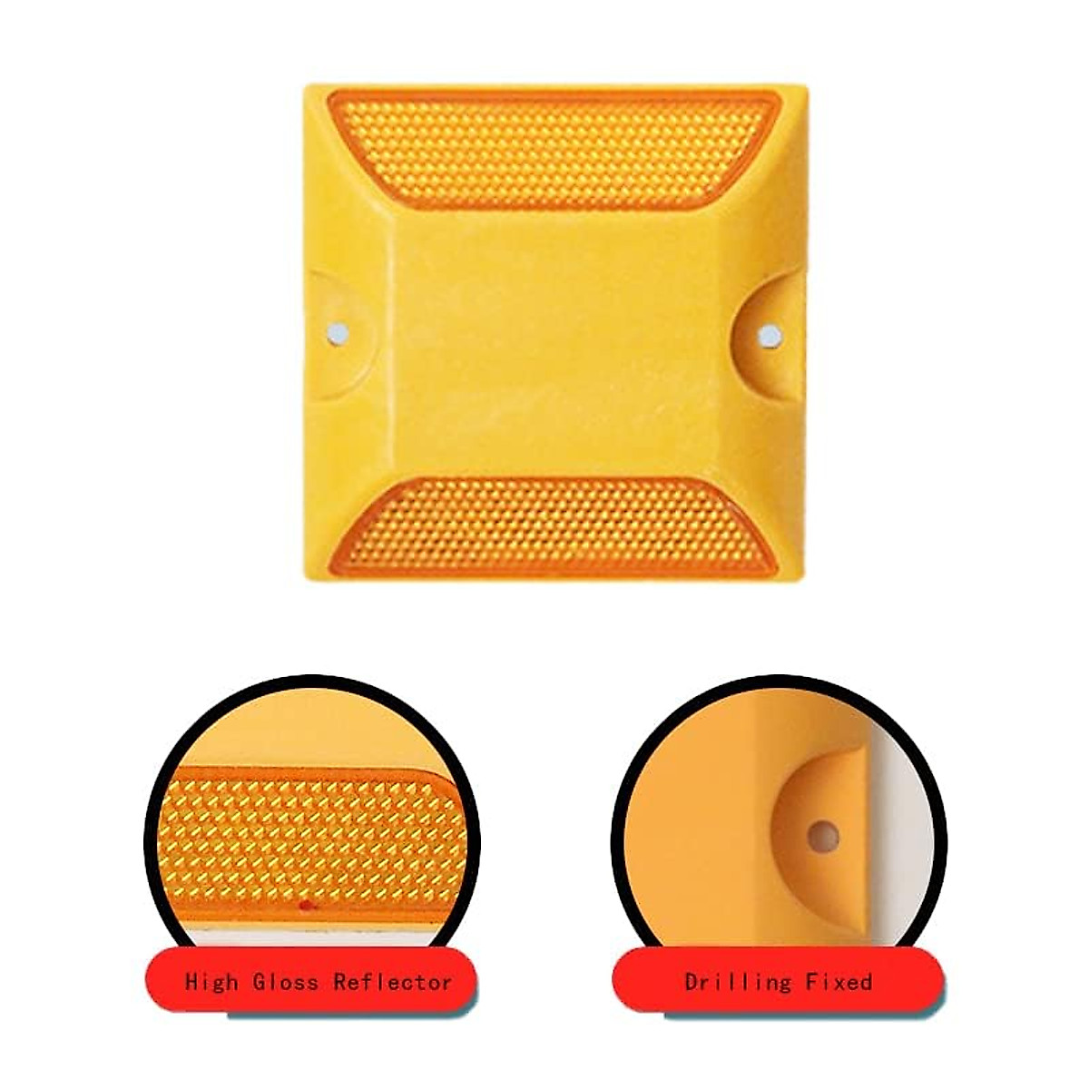 IoF 3-Pack Reflective Lane Markers Lane Reflector Reflective Road Pavement Markers (4 x 4 Inch) Asphalt Markers Suitable for Speed Bumps,Sidewalks,Crosswalks,Highways and Driveways with Anchor Bolts