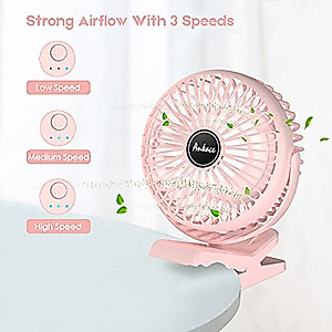 ANKACEPERSONAL 10000mAh Portable Fan Rechargeable, Battery Operated Desk Fan Clip on Fan with LED Light, 3 Modes 360° Rotation Personal USB Small Fan Outdoor Camping Golf Cart Indoor GymOffice, pink