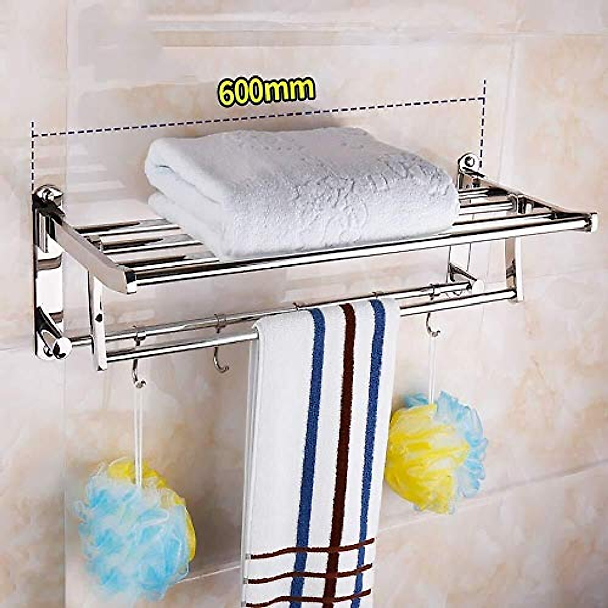 OMOONS Bathroom Shelf Stainless Steel Frame Folding Towel Stand Toothbrush Cartridge Holder Cosmetic Finishing Frame Toiletries Shelf Placement Optional Specification Bathroom Shelf/60*23.5*17.5Cm