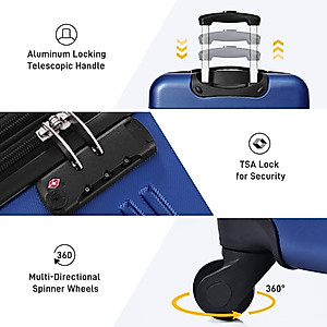 Merax Luggage sets of 3 Piece Carry on Luggage Airline Approved,Hard Case Luggage Expandable Checked Luggage Suitcase Set with Wheels（Deepblue）