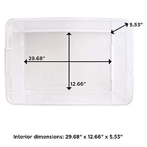HOMZ Large 41 Quart Clear Plastic Under Bed See Through Stackable Storage Organizer Container with Red Snap Lock Lid (4 Pack)