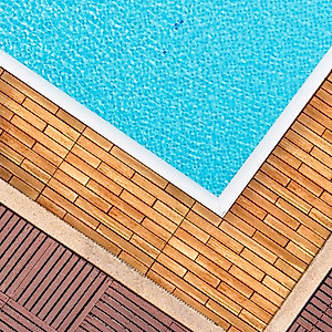 HOUSE84VN Solid Acacia Wood Interlocking Deck Tiles (Pack of 6, 24" x 12"), Indoor/Outdoor Deck Flooring, Waterproof All Weather (24X12, Natural Color)