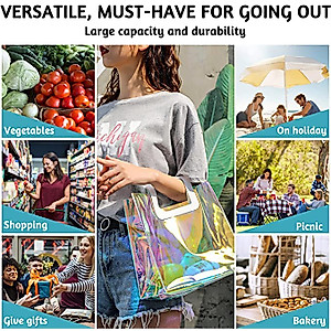 inheming Holographic Clear Tote Bag, Women Fashion Iridescent Hand Bag, Waterproof PVC Handbags for Work, Shopping, Beach, Stadium