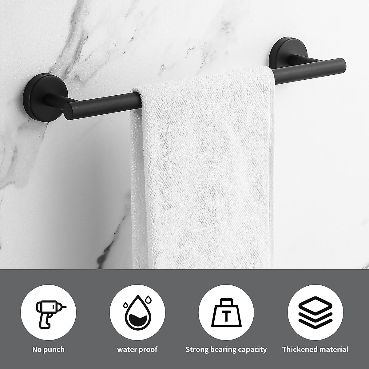 Bathroom Hardware Set, Bathroom Accessories Set Including 16'' Tower Bar, Towel Ring and 2 PCS Towel Hooks (5 Pieces, Black)